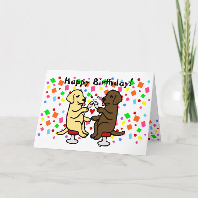 Birthday Chocolate Lab and Yellow Lab Card | Zazzle