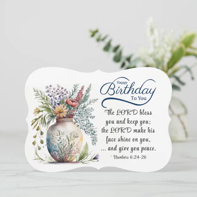 Birthday Christian Bible Verse Floral Flat Card | Zazzle