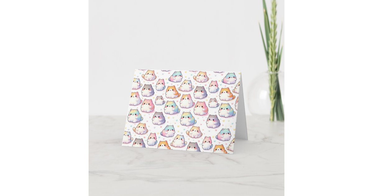 Birthday Chubby Cartoon Cat Collection With Hearts Card | Zazzle