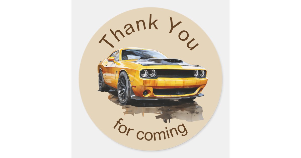 Birthday Classic American Muscle Car thank you Classic Round Sticker ...