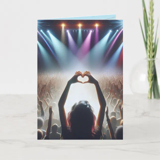 Birthday Concert Crowd With Heart Shaped Sign Card | Zazzle