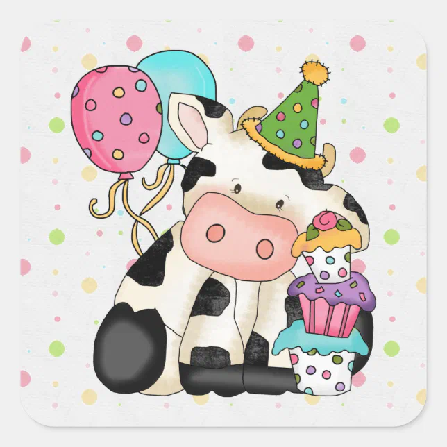 Birthday Cow Sticker | Zazzle