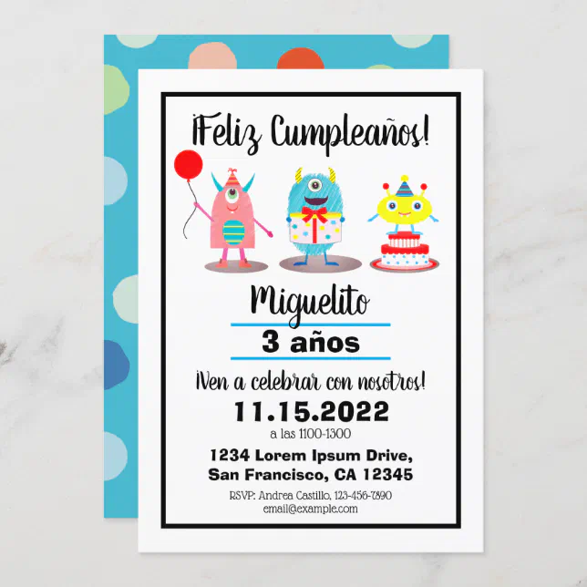 Birthday/Cumpleaños Spanish Colorful Monsters Invitation | Zazzle