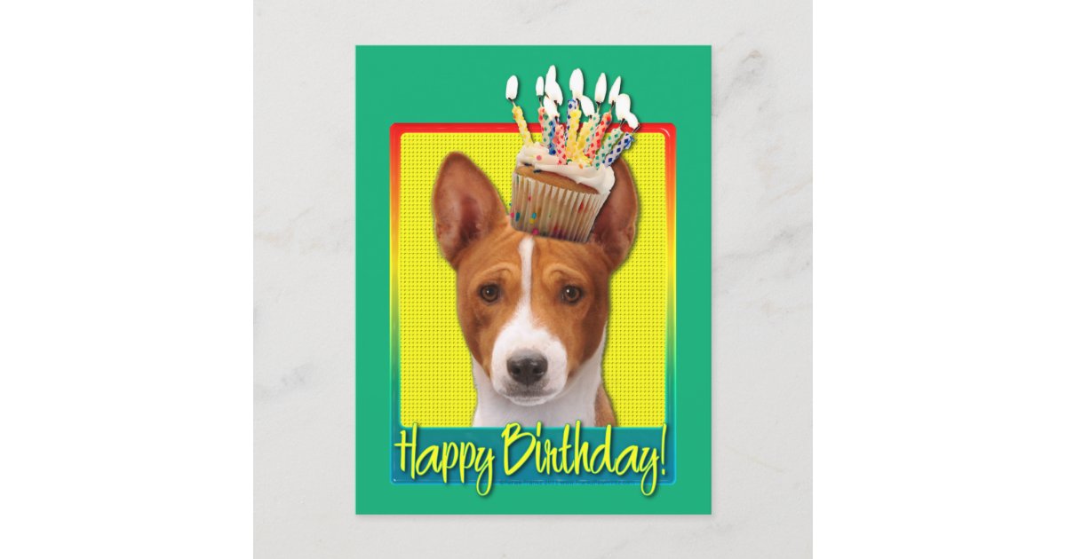 Birthday Cupcake - Basenji Postcard | Zazzle