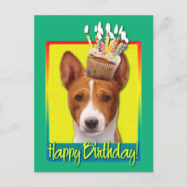 Birthday Cupcake - Basenji Postcard | Zazzle