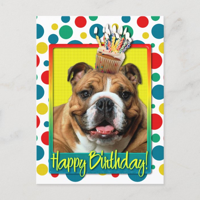 Birthday Cupcake - Bulldog - Dark Postcard | Zazzle.com