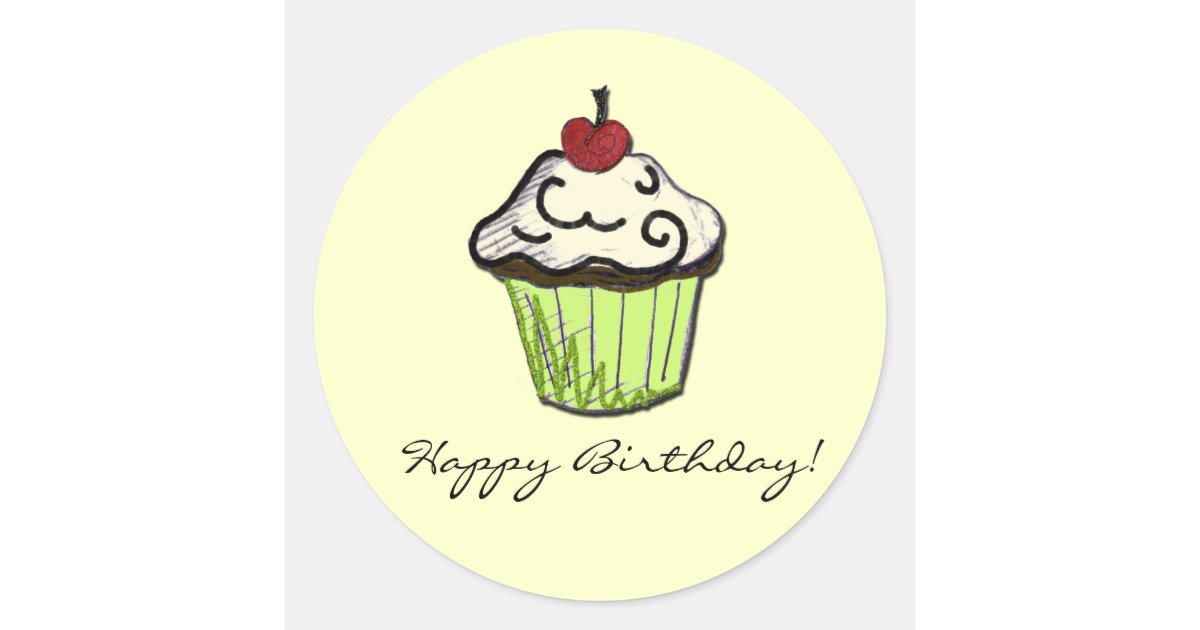 birthday cupcake classic round sticker | Zazzle