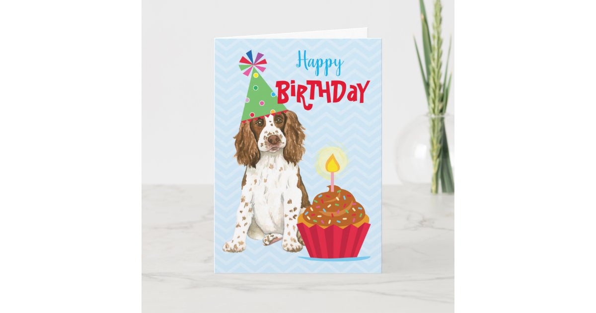 Birthday Cupcake English Springer Spaniel Card | Zazzle