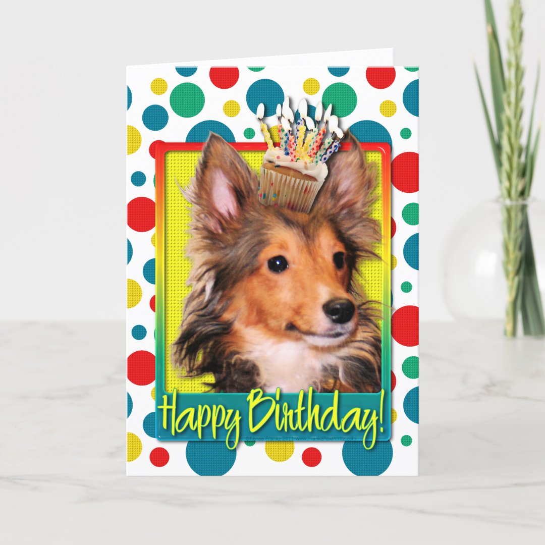 Birthday Cupcake - Sheltie Puppy - Cooper Card | Zazzle