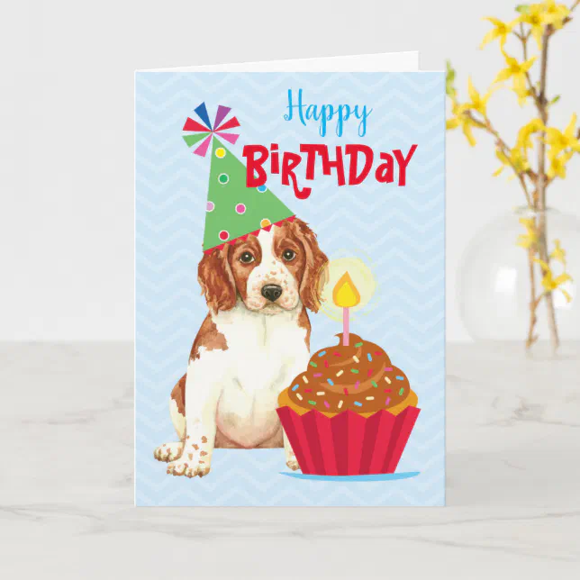 Birthday Cupcake Welsh Springer Spaniel Card | Zazzle