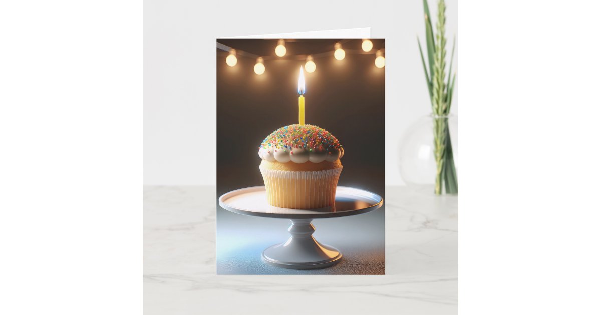 Birthday Cupcake With Candle Card | Zazzle