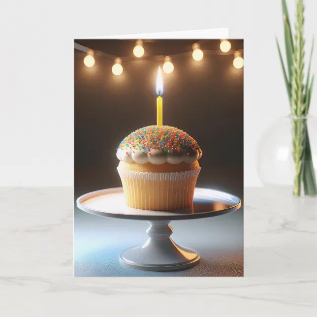 Birthday Cupcake With Candle Card | Zazzle