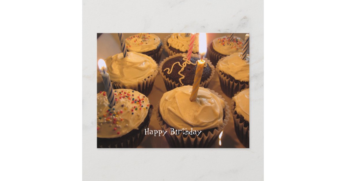 Birthday Cupcake with Candles Postcard | Zazzle