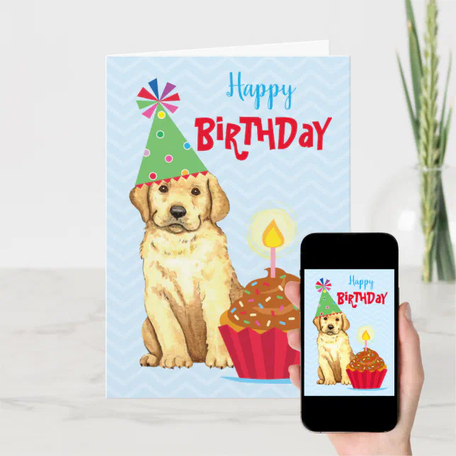 Birthday Cupcake Yellow Lab Card | Zazzle