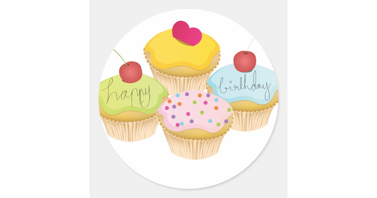 Birthday Cupcakes Classic Round Sticker | Zazzle