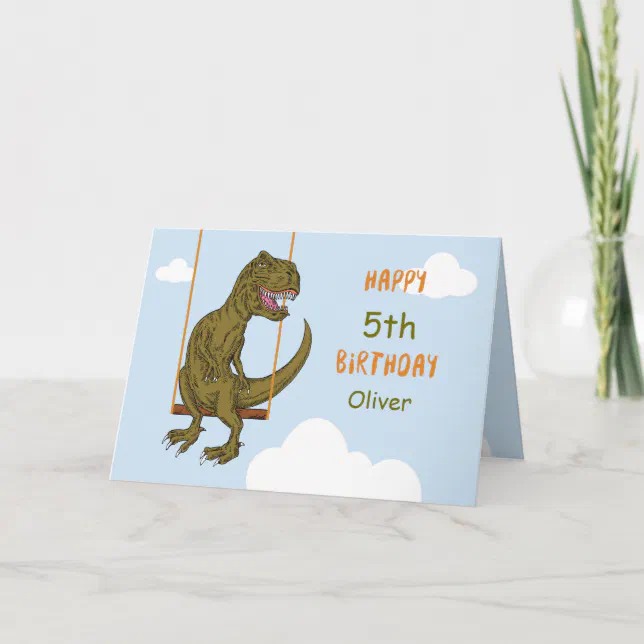 Birthday Custom Name, Age Personalized Dinosaur on Card | Zazzle
