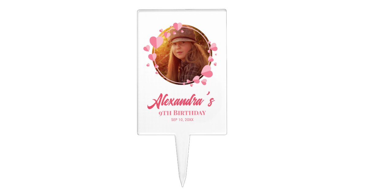 Birthday Custom Photo Heart Circle Frame Cake Topper | Zazzle