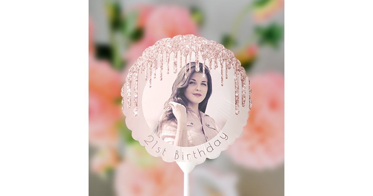 Birthday custom photo rose gold blush pink glitter balloon | Zazzle