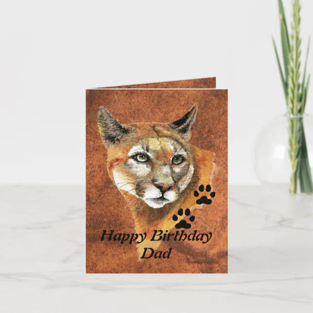 Birthday Dad Cougar, Puma, Mountain Lion Animal Card | Zazzle