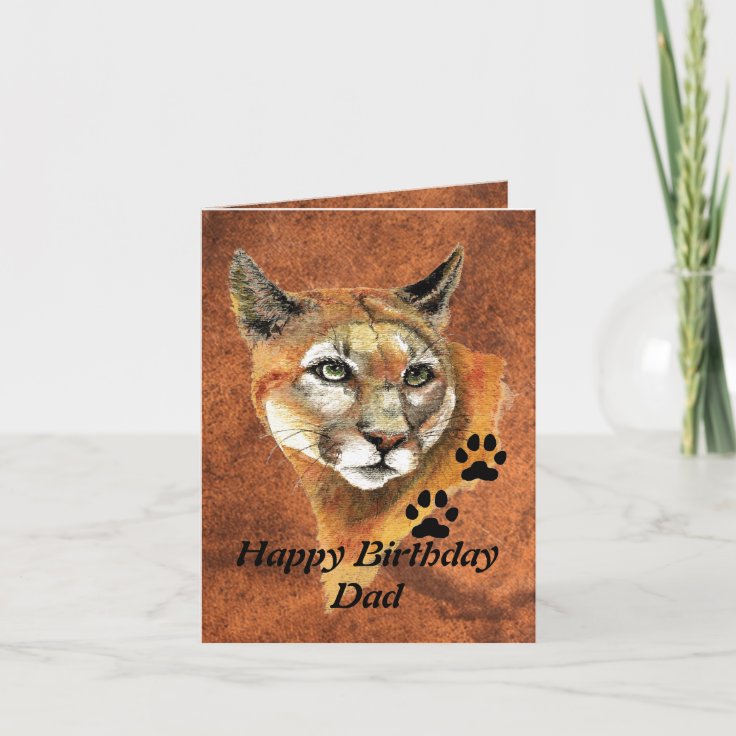 Birthday Dad Cougar, Puma, Mountain Lion Animal Card | Zazzle