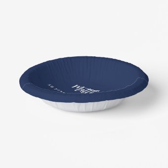 Birthday dark blue white script minimalist paper bowls | Zazzle