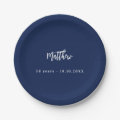 Birthday dark blue white script minimalist paper plates | Zazzle