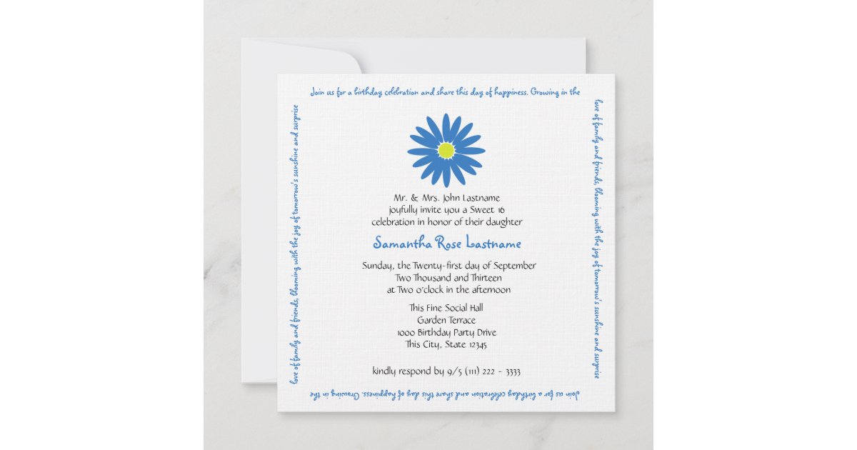 Birthday Delightful Daisy Message Sweet 16 Invitation | Zazzle