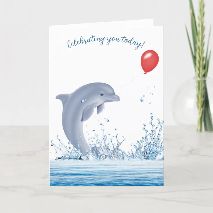 Birthday Dolphin With Balloon In Water Card | Zazzle