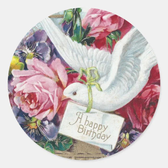 Birthday Dove Classic Round Sticker | Zazzle