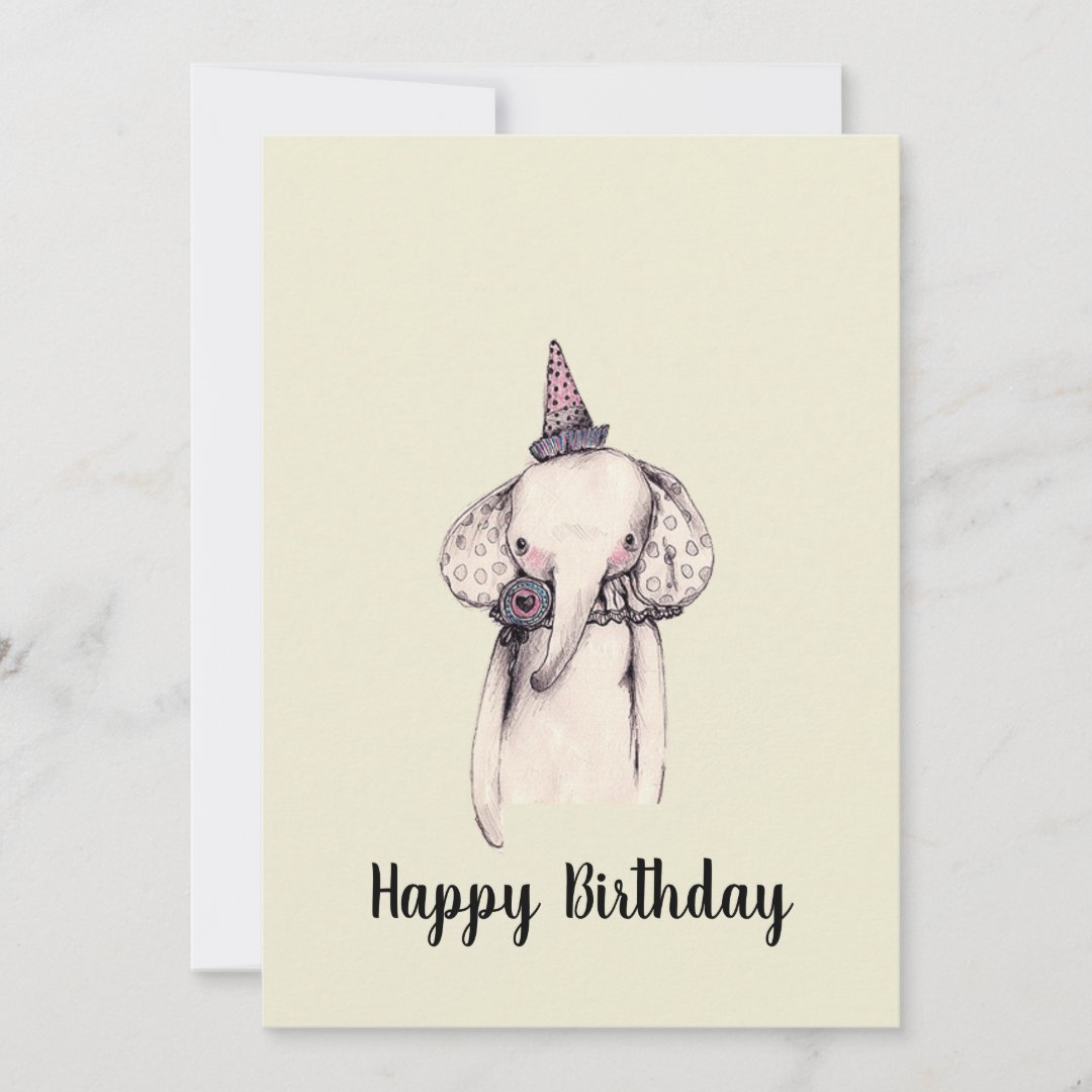 Birthday Elephant Sketch Birthday Greeting Card | Zazzle