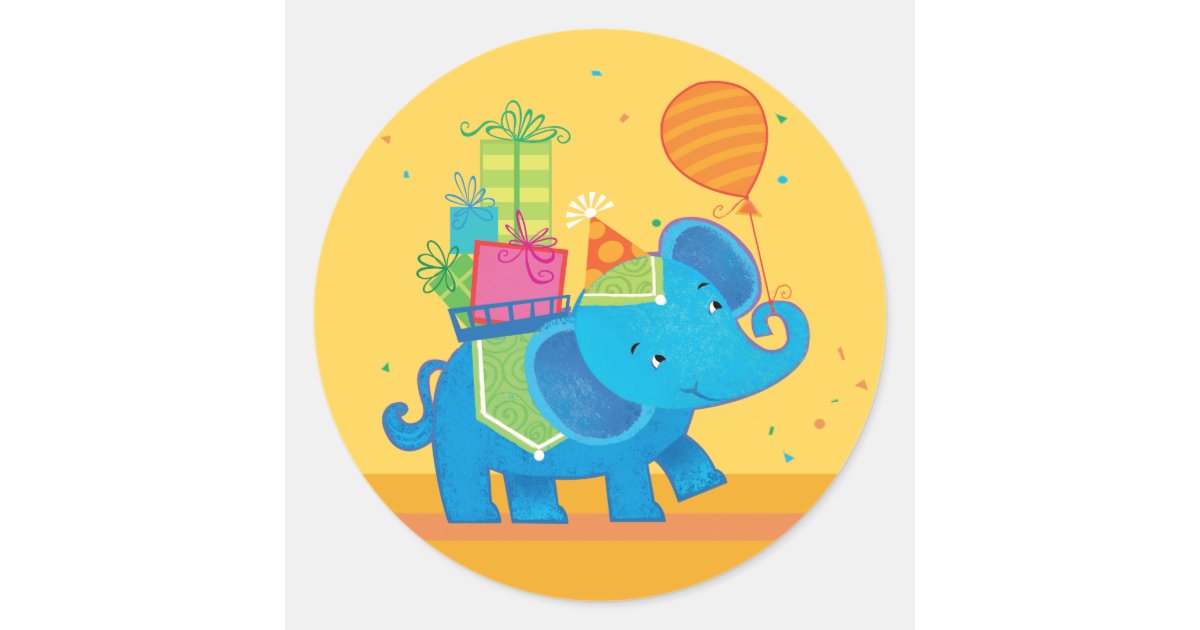 Birthday Elephant with balloons & Presents Sticker | Zazzle