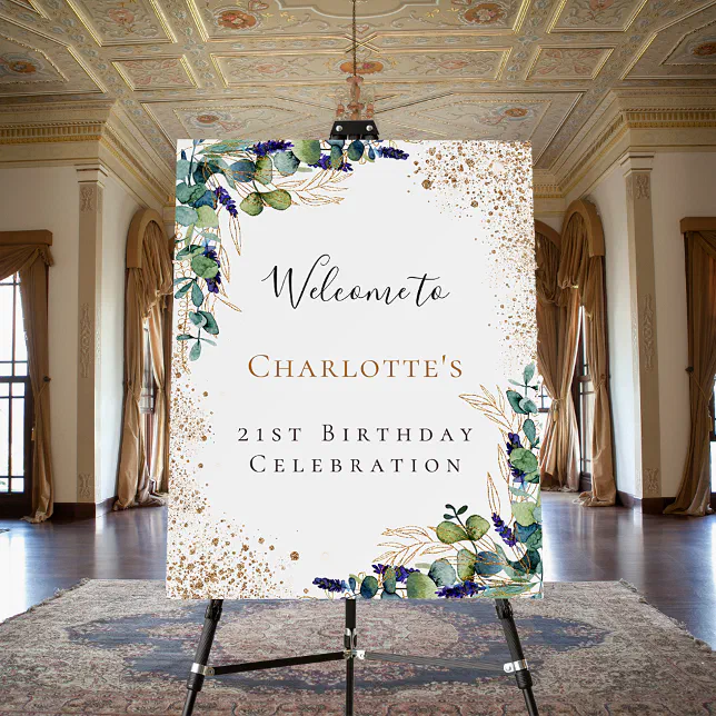 Birthday eucalyptus greenery elegant welcome foam board | Zazzle