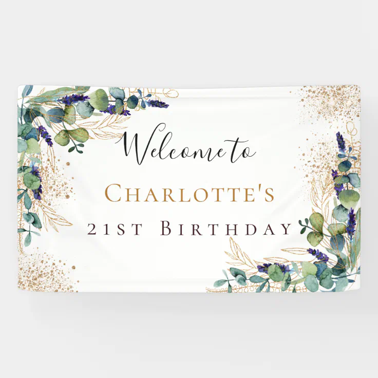 Birthday eucalyptus greenery modern welcome banner | Zazzle