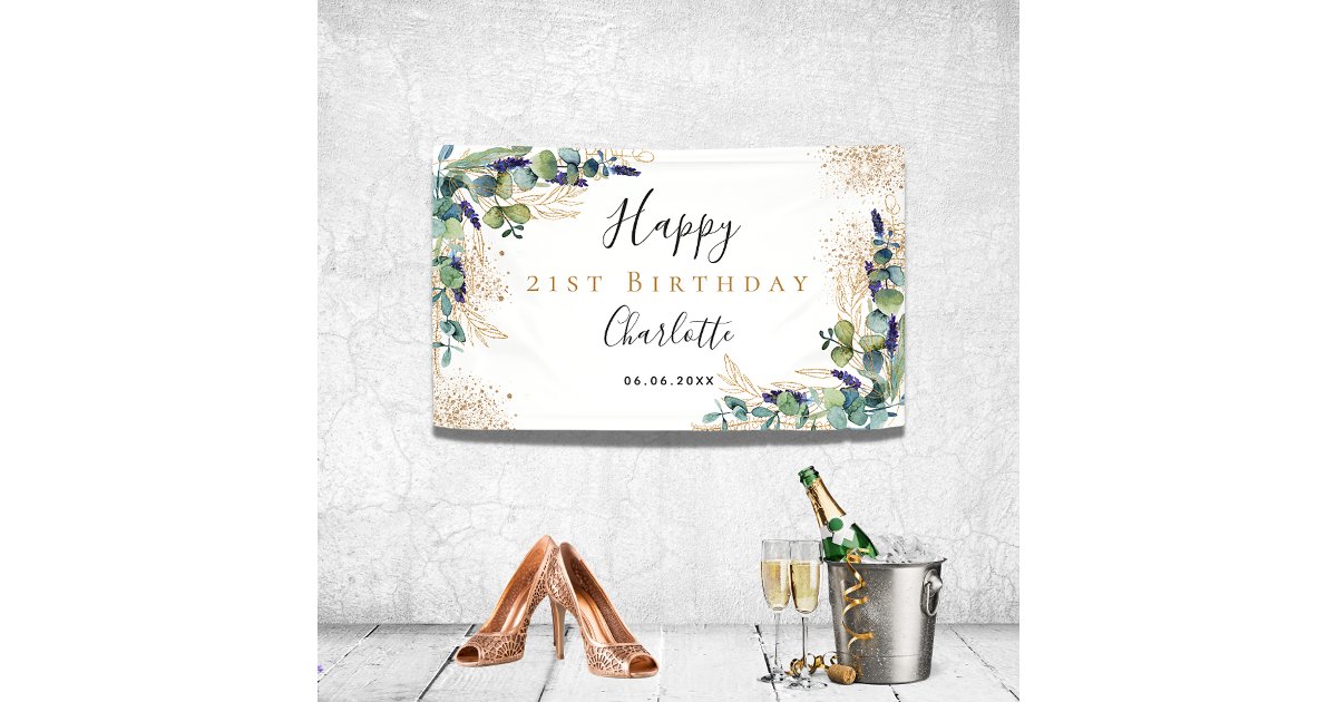 Birthday eucalyptus greenery modern welcome banner | Zazzle