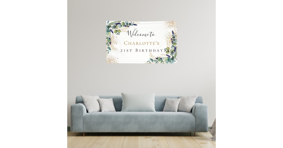 Birthday eucalyptus greenery modern welcome banner | Zazzle