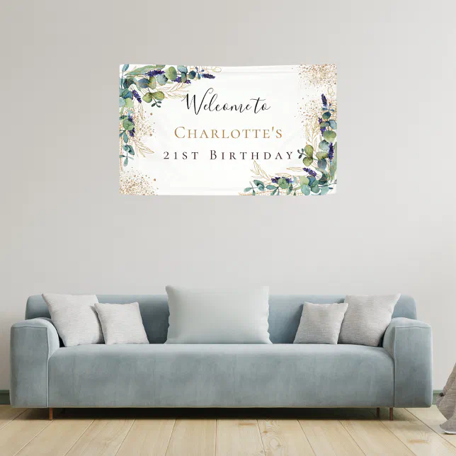 Birthday eucalyptus greenery modern welcome banner | Zazzle