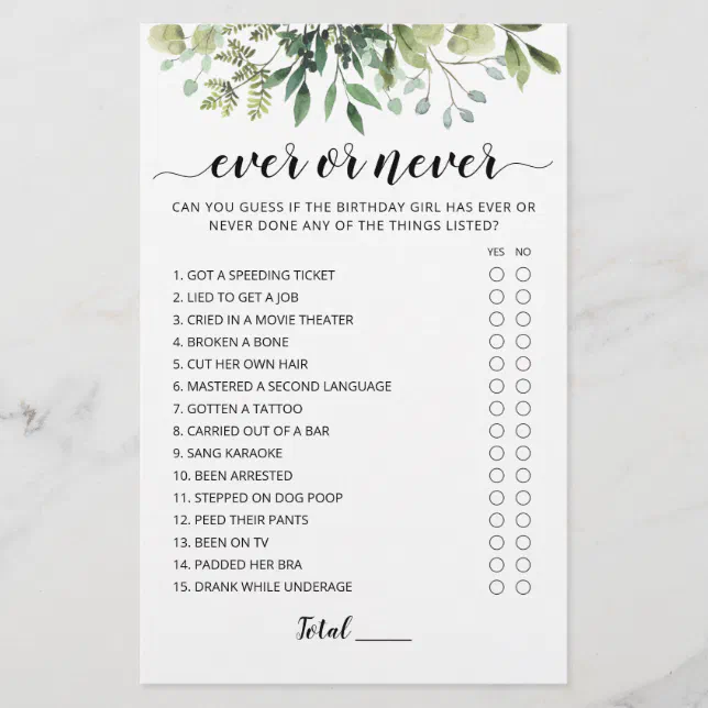 Birthday Ever or Never Birthday Party game | Zazzle