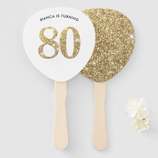 BIRTHDAY FAN modern stylish chic gold glitter 80th | Zazzle