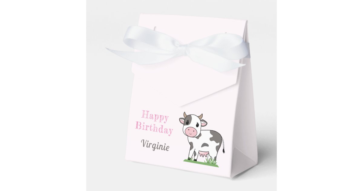 Birthday Favor Box with a Cute Cow | Zazzle