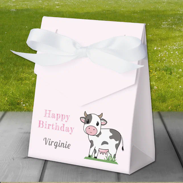 Birthday Favor Box with a Cute Cow | Zazzle