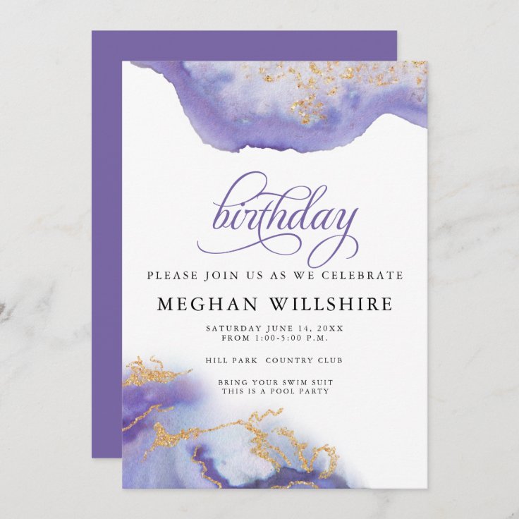 Birthday February Amethyst Watercolor Geode Invitation | Zazzle