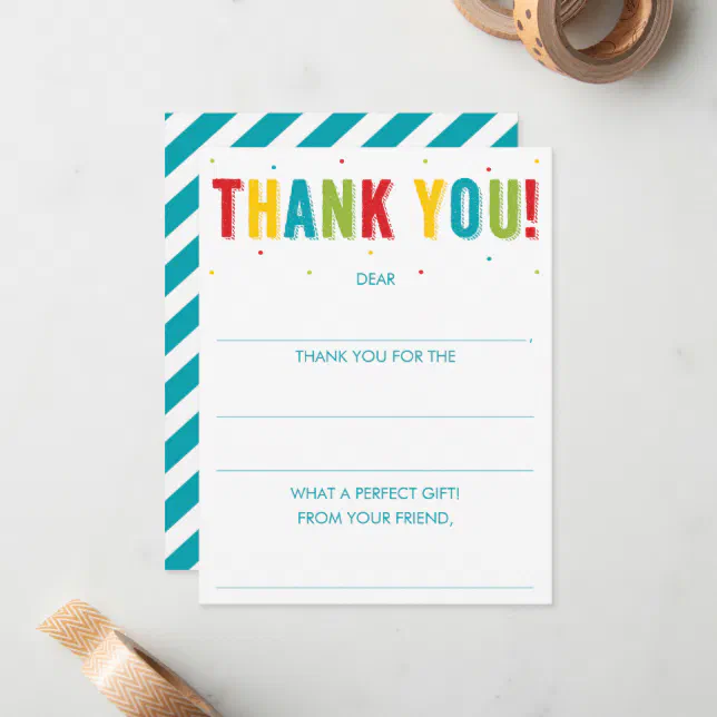 Birthday Fill In The Blank Rainbow Thank You Note Card | Zazzle