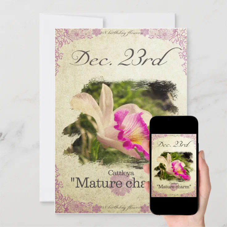 Birthday flowers on December 23rd "Cattleya" Card | Zazzle