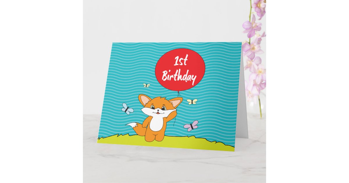 Birthday Fox - 1st Birthday Card | Zazzle