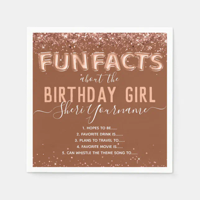 Birthday Fun Facts Balloon Text Glitter Girly Napkins | Zazzle