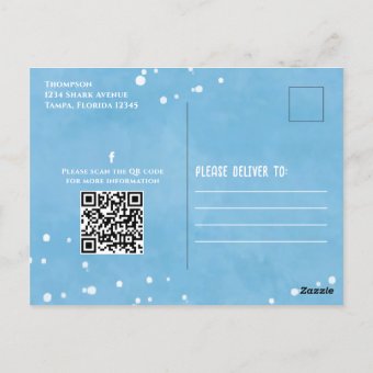 Birthday Fun Whimsical Sharks QR Code Social Media Postcard | Zazzle