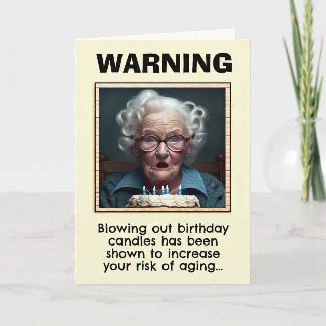 Birthday Funny Old Lady and Candles Card | Zazzle