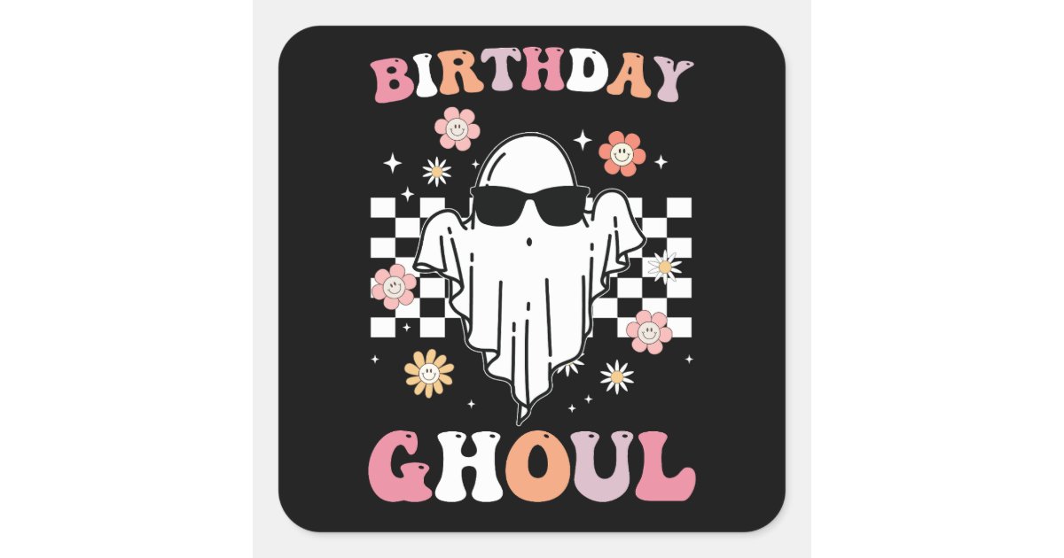 Birthday Ghoul Ghost Halloween Groovy Retro Square Sticker | Zazzle