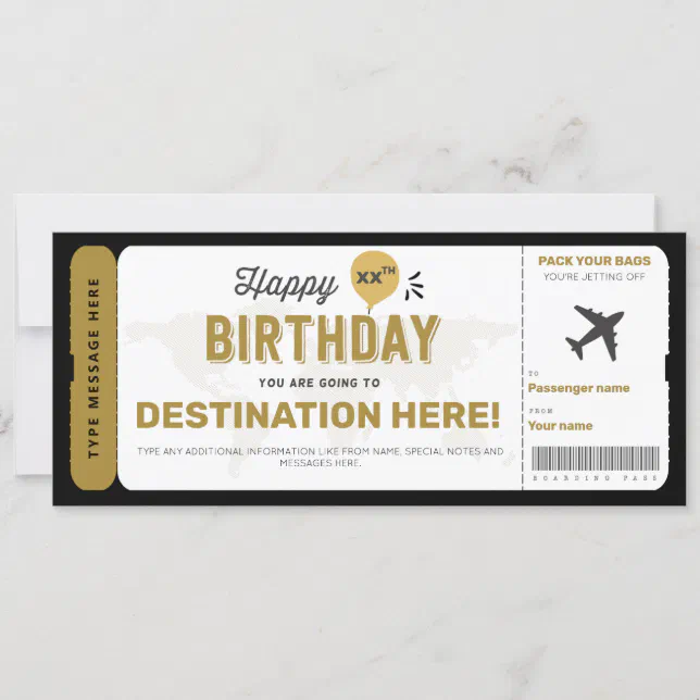 Birthday Gift Ticket Surprise Boarding Pass Card | Zazzle