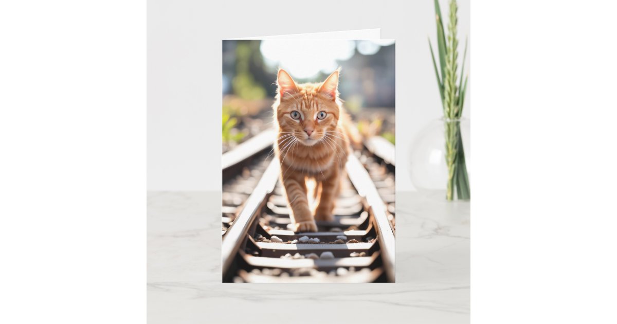 Birthday Ginger Car Walking On Tracks Card | Zazzle